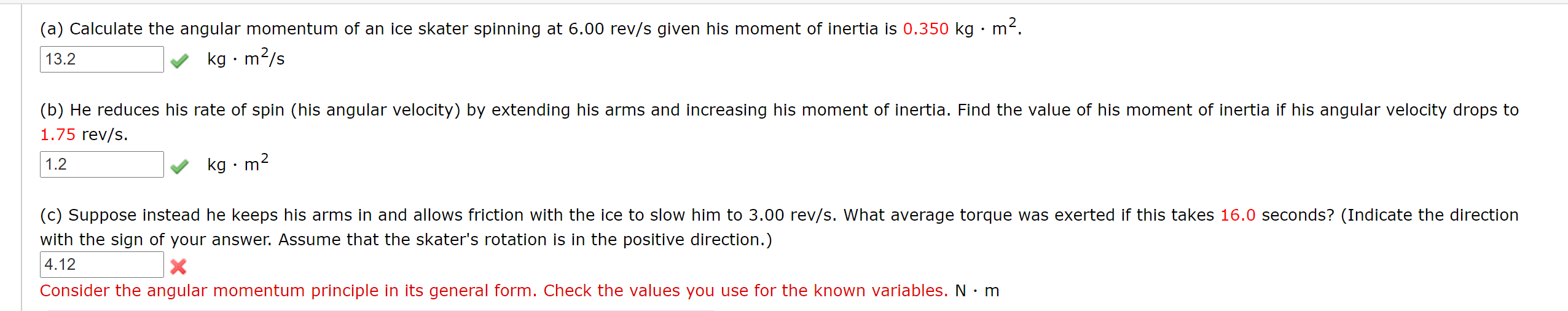 Solved (a) Calculate the angular momentum of an ice skater | Chegg.com