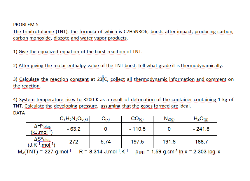 Solved PROBLEM 5 The trinitrotoluene (TNT), the formula of | Chegg.com