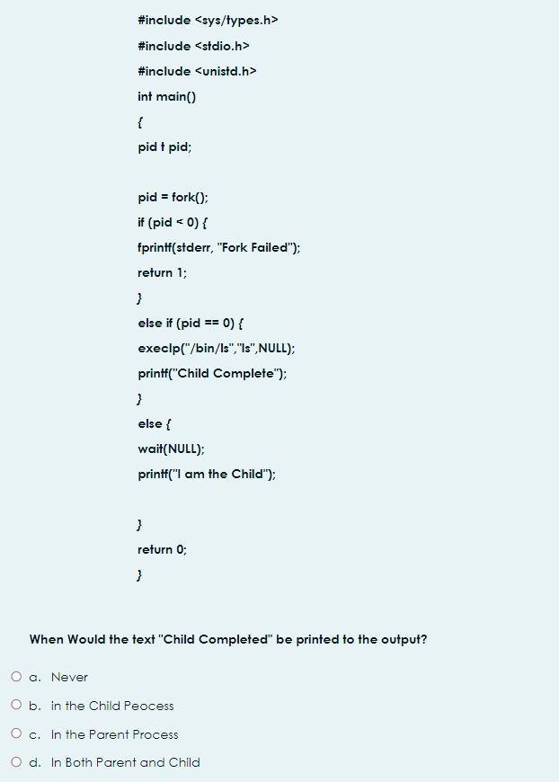 Solved #include #include #include int main() { pid pid; | Chegg.com