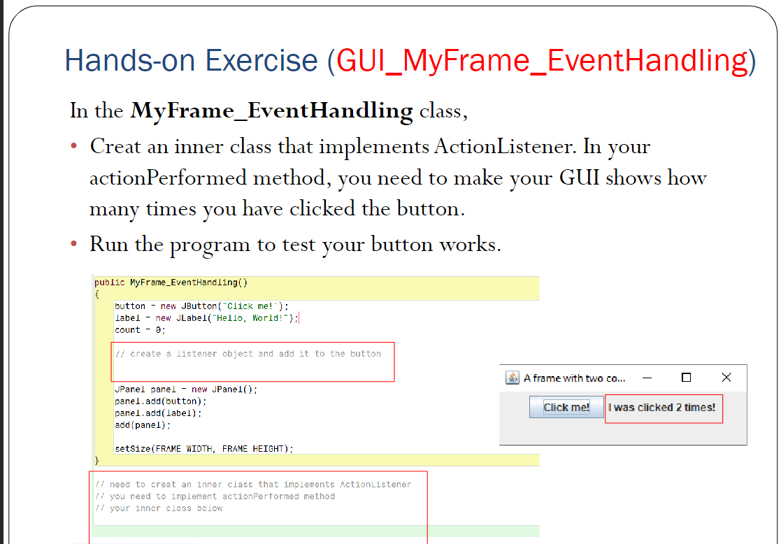 Solved Hands-on Exercise (GUI_MyFrame_EventHandling In the | Chegg.com