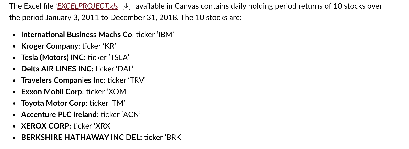 The Excel file ‘EXCELPROJECT.xls ' available in | Chegg.com