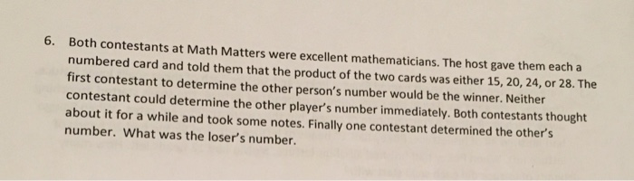 Solved Both contestants at Math Matters were excellent | Chegg.com