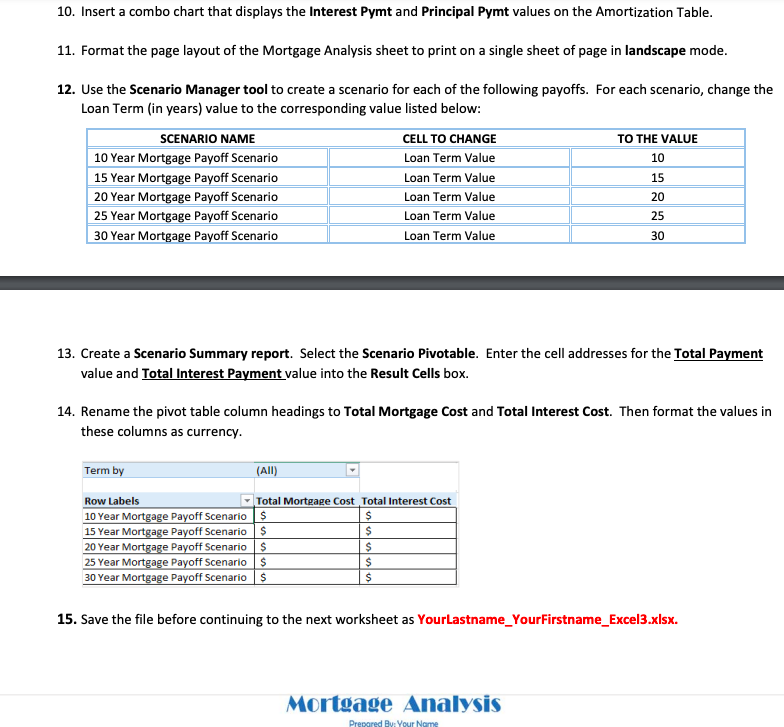 MORTGAGE ANALYSIS SHEET 1. Open the Excel Capstone | Chegg.com