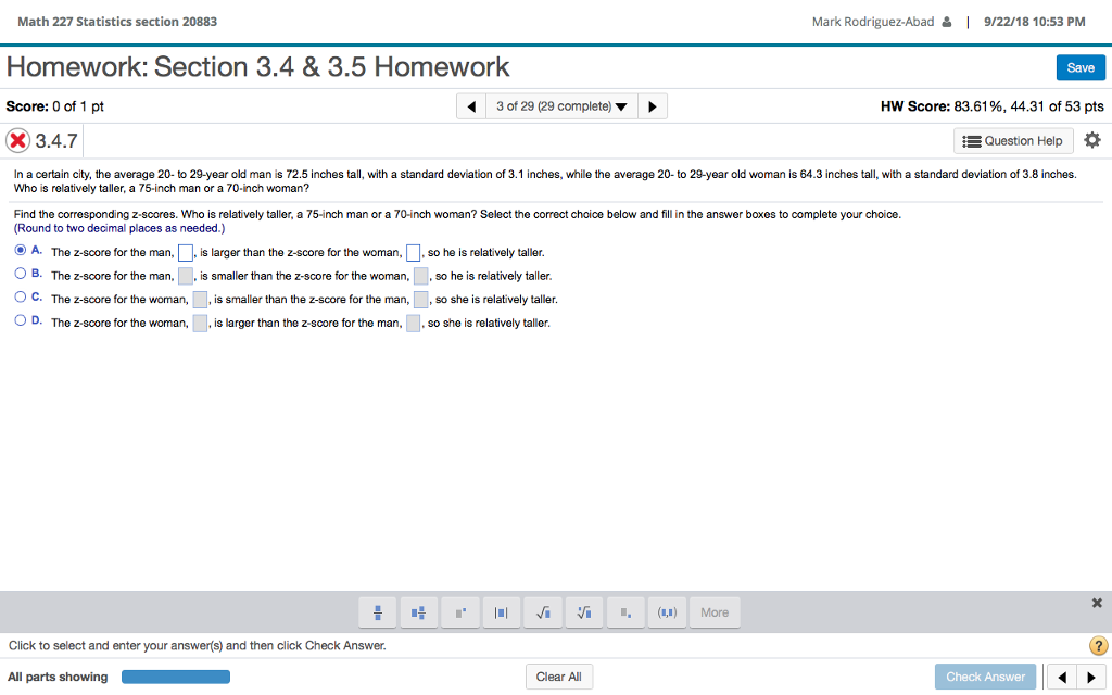 Solved Math 227 Statistics section 20883 Mark Rodriguez-Abad | Chegg.com