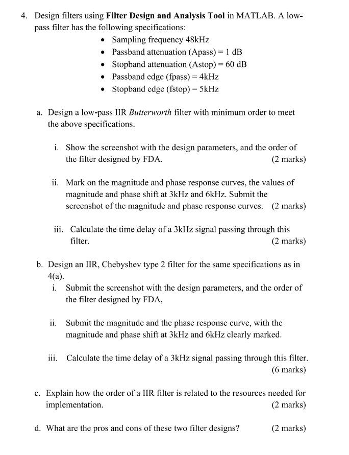 Solved 4. Design filters using Filter Design and Analysis | Chegg.com