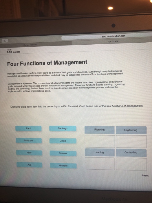ezto 07 0.90 points Four Functions of Management | Chegg.com