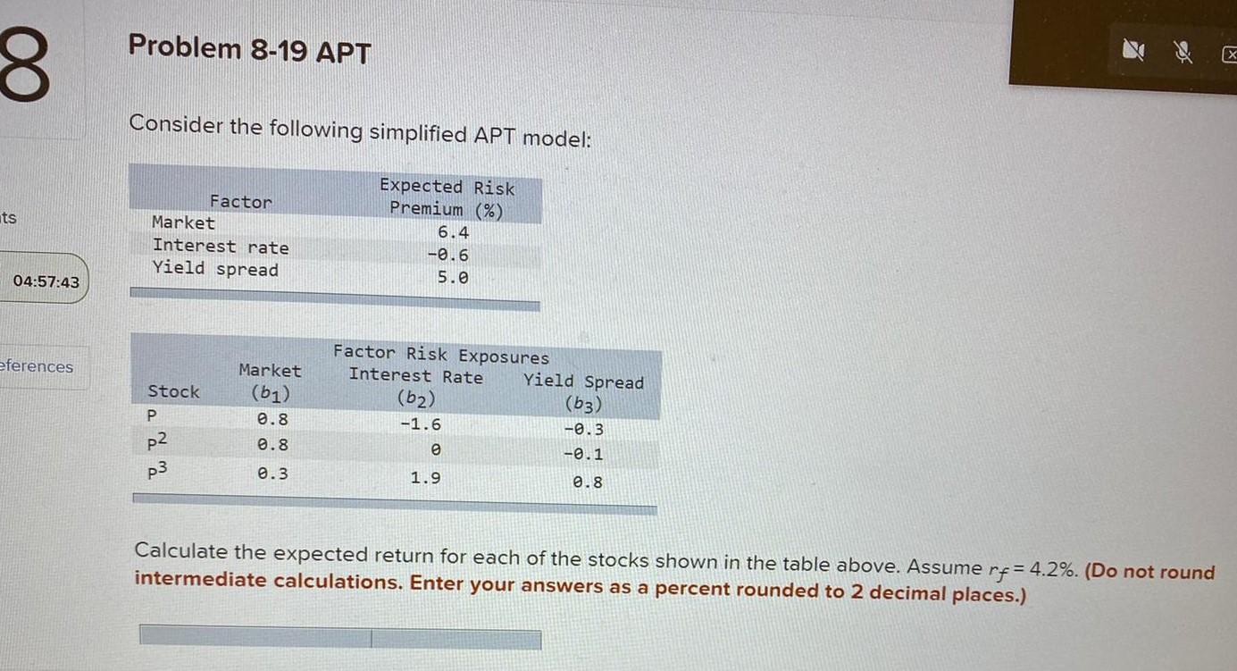 Solved Problem 8-19 APT 8 Consider the following simplified | Chegg.com