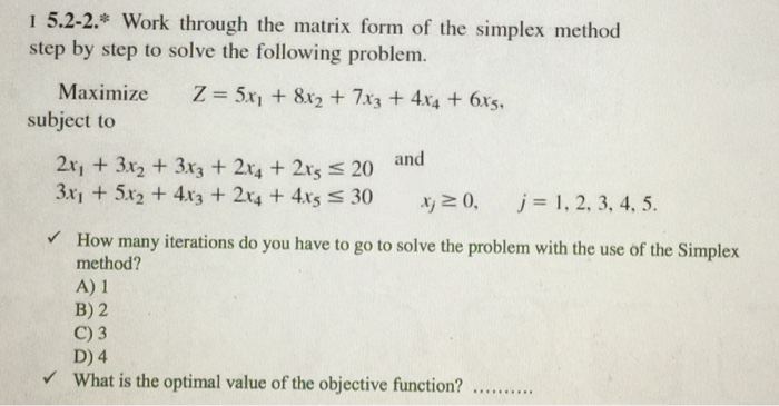 Solved 1 5.2-2.* Work through the matrix form of the simplex | Chegg.com