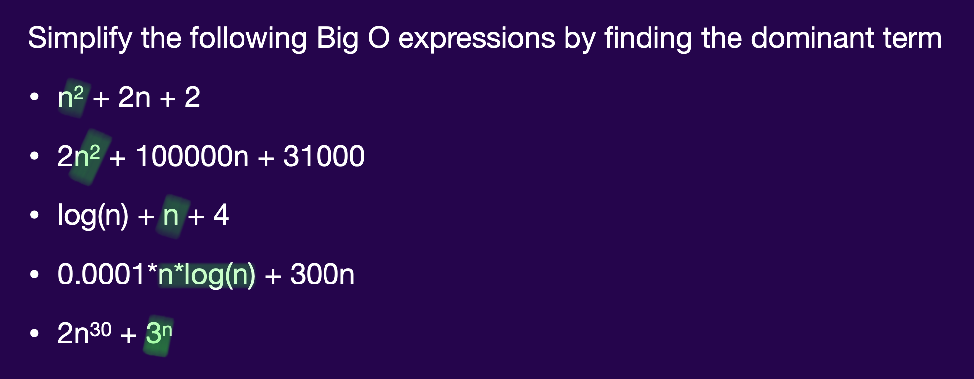 Solved Simplify the following Big O expressions by finding | Chegg.com