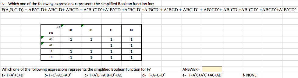 Solved 4-Using four-variable k-maps. i- Use the following | Chegg.com
