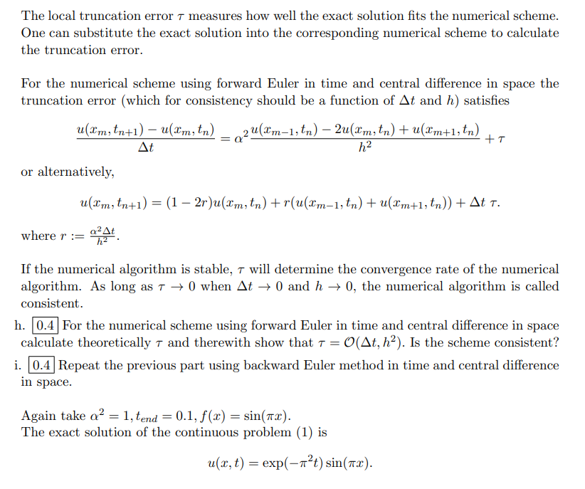 Exercise 1 Consider The Parabolic 1d Heat Problem