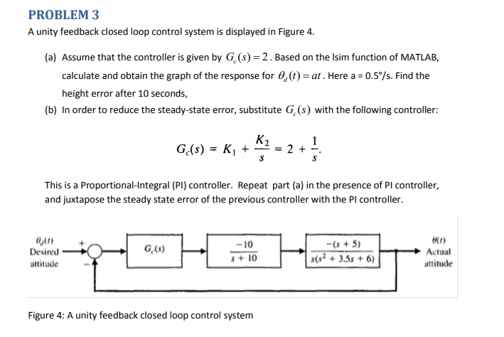 Solved PROBLEM 3 A unity feedback closed loop control system | Chegg.com