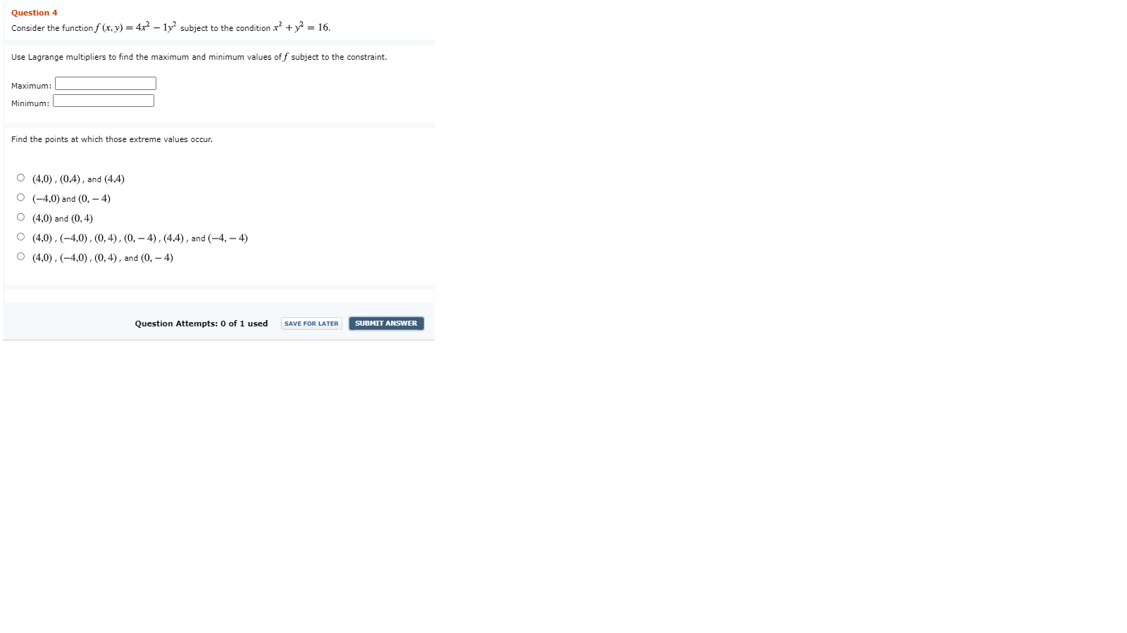 Solved Question 4 Consider the function f (x. y) = 4x2 - 1y? | Chegg.com