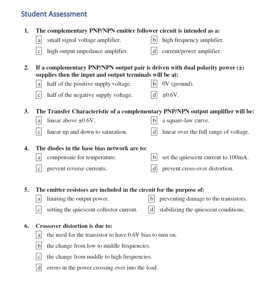 Solved Student Assessment 1. The complementary PNP/NPN | Chegg.com