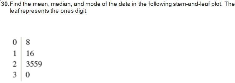 Solved 30. Find the mean, median, and mode of the data in | Chegg.com
