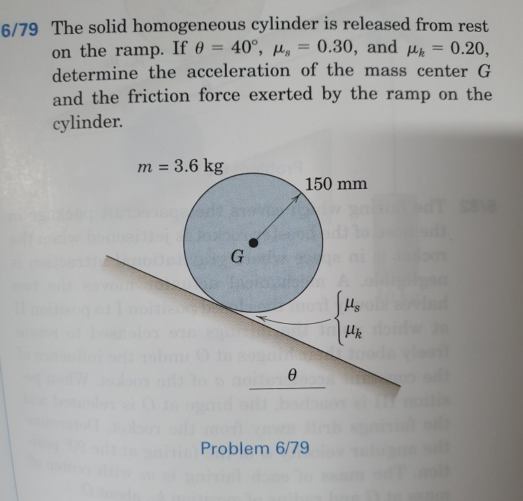 Solved 6/79 The solid homogeneous cylinder is released from | Chegg.com