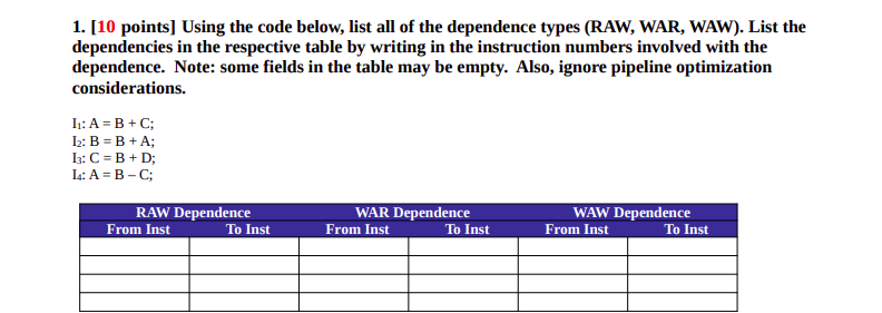 Solved 1. [10 points] Using the code below, list all of the | Chegg.com