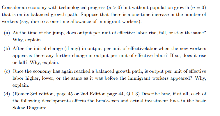 Solved Consider an economy with technological progress (g>0) | Chegg.com