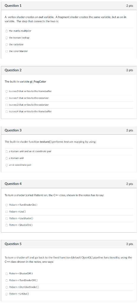 Solved Question 1 2 Pts A Vertex Shader Creates An Out 