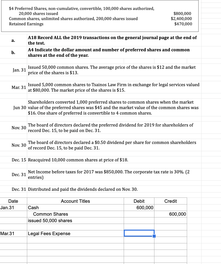 Solved $4 Preferred Shares, non-cumulative, convertible, | Chegg.com