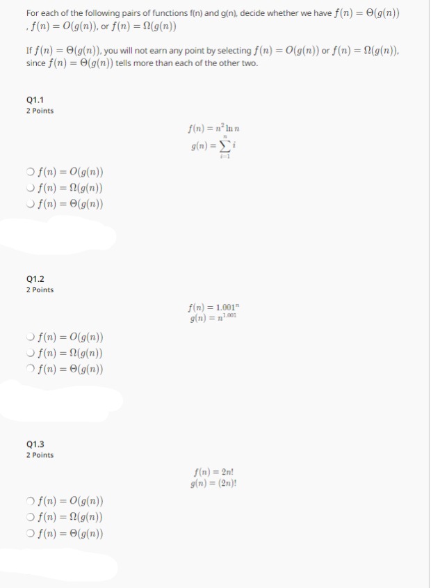 Solved For each of the following pairs of functions f(n) | Chegg.com