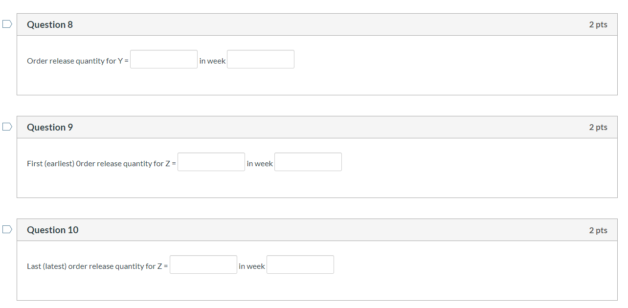 Solved Question 1 2 pts Gross requirements for Z(no | Chegg.com