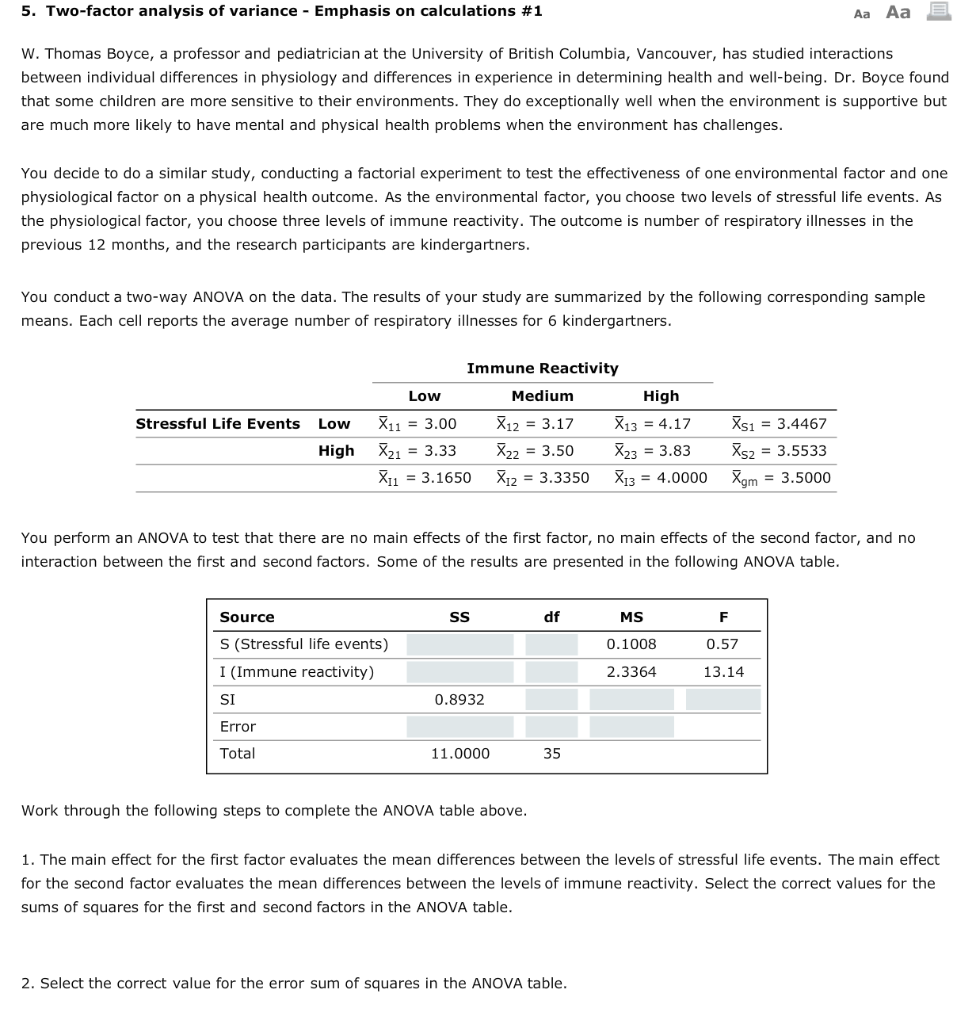Solved 5. Two-factor analysis of variance - Emphasis on | Chegg.com