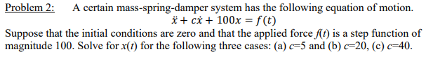 Solved Problem 2: A certain mass-spring-damper system has | Chegg.com