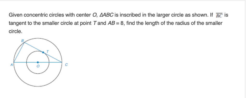 Solved Given concentric circles with center O, ABC is | Chegg.com