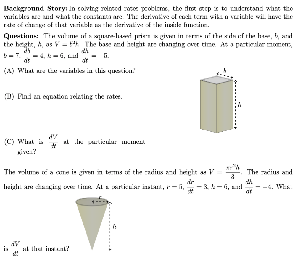 Solved Background Story: In solving related rates problems, | Chegg.com