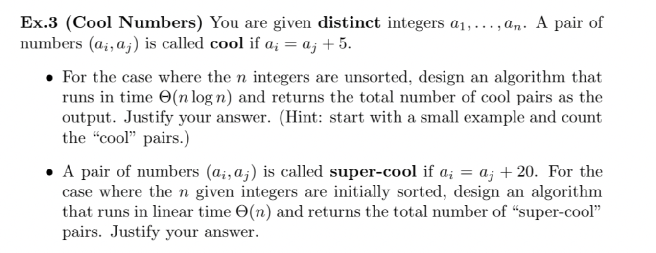 Solved Ex.3 (Cool Numbers) You are given distinct integers | Chegg.com