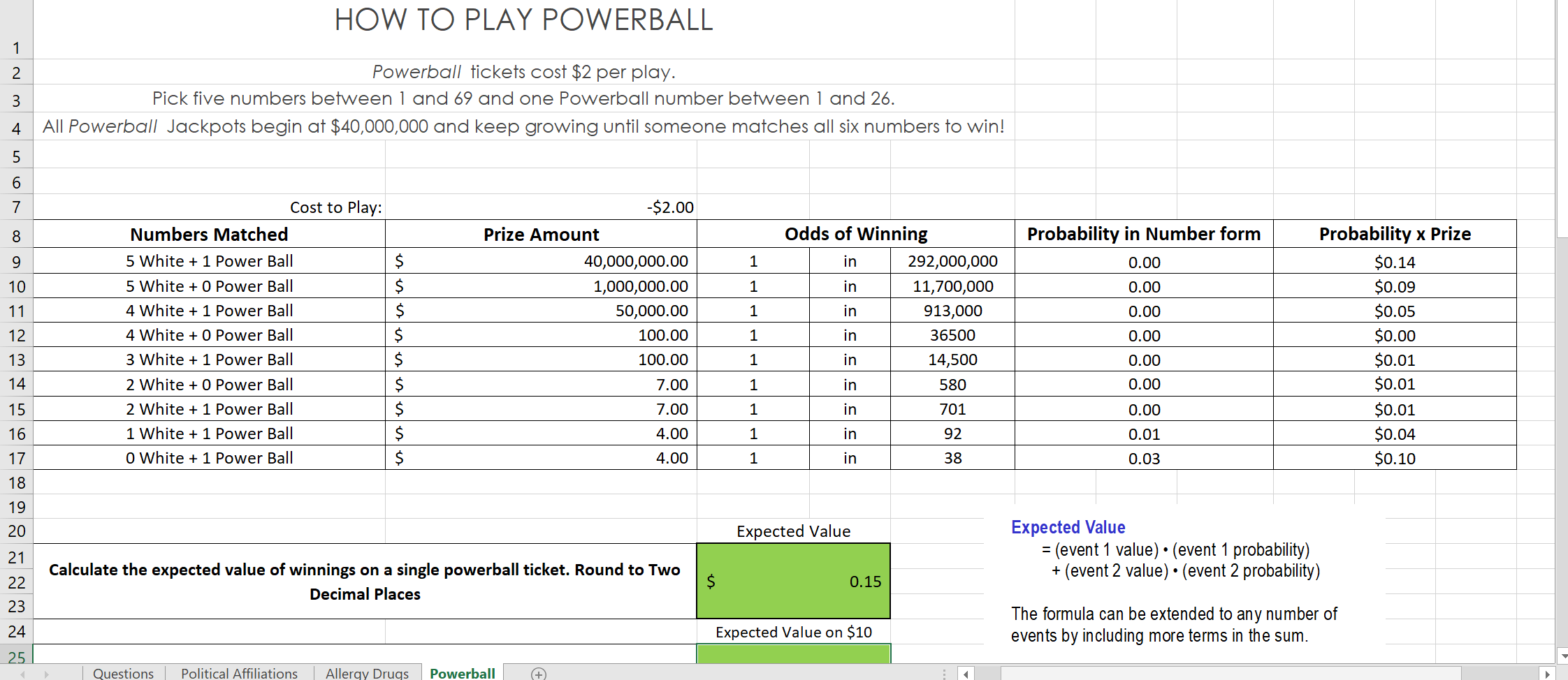Solved HOW TO PLAY POWERBALL 1 2 3 Powerball tickets cost $2 | Chegg.com
