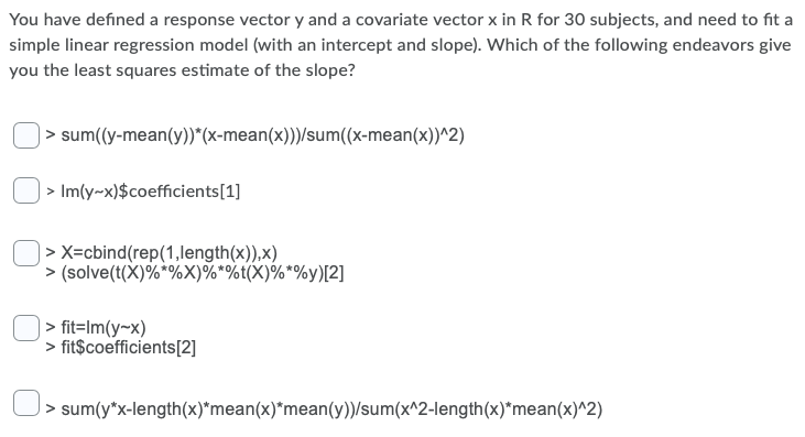 Solved You have defined a response vector y and a covariate | Chegg.com