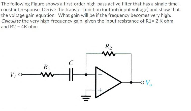 Solved The following Figure shows a first-order high-pass | Chegg.com