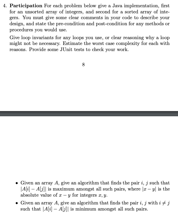 4. Participation For each problem below give a Java | Chegg.com