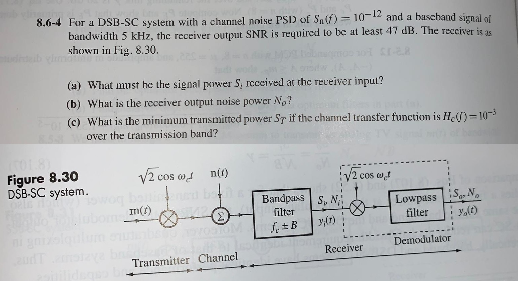 Solved 8 8.6-4 For a DSB-SC system with a channel noise PSD | Chegg.com