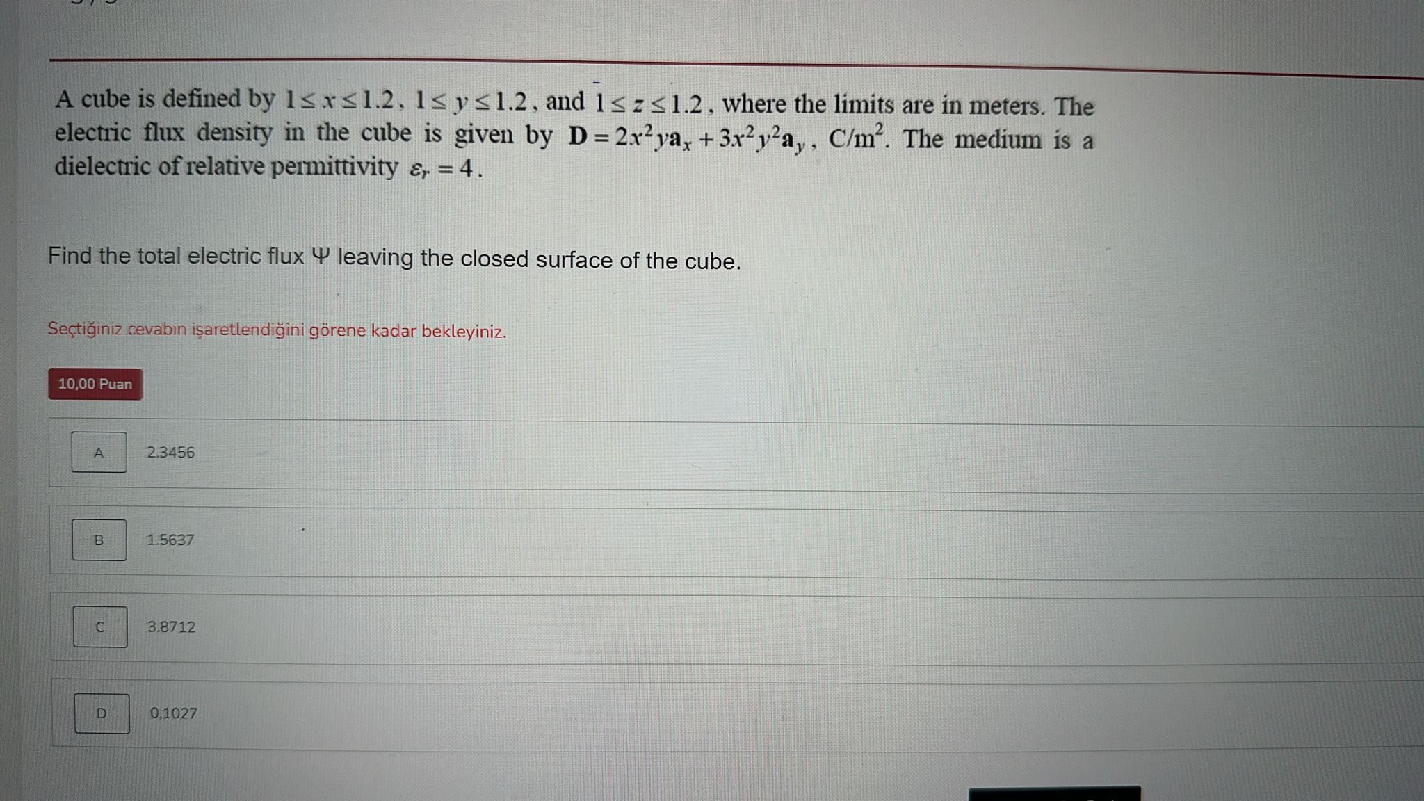 Solved A cube is defined by 1≤x≤1.2,1≤y≤1.2, ﻿and 1≤z≤1.2, | Chegg.com