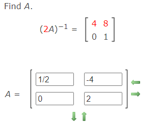 Solved Find A. (2A)−1=[4081] A=[]]⇒ | Chegg.com