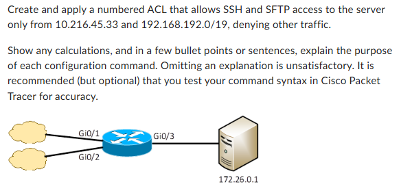 Create and apply a numbered ACL that allows SSH and | Chegg.com