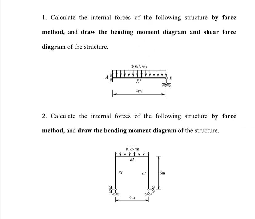 Solved 1. Calculate the internal forces of the following | Chegg.com