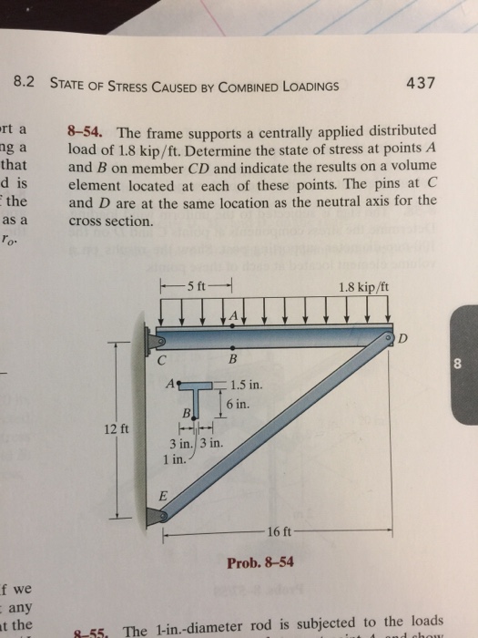 Solved 8.2 STATE OF STRESS CAUSED BY COMBINED LOADINGS 437 t | Chegg.com