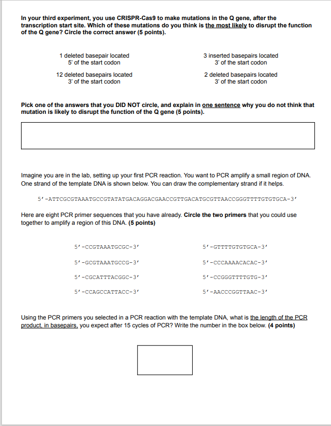 Solved In your third experiment, you use CRISPR-Cas 9 to | Chegg.com