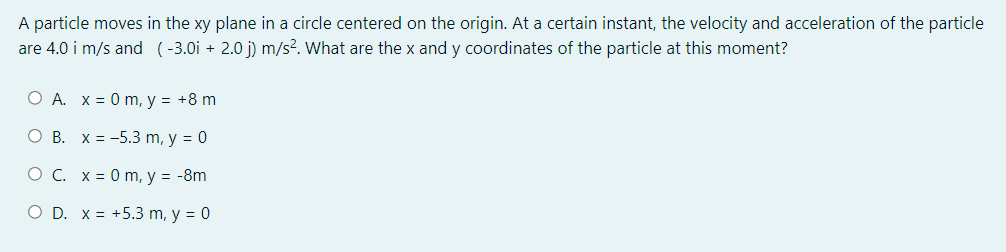Solved A particle moves in the xy plane in a circle centered | Chegg.com