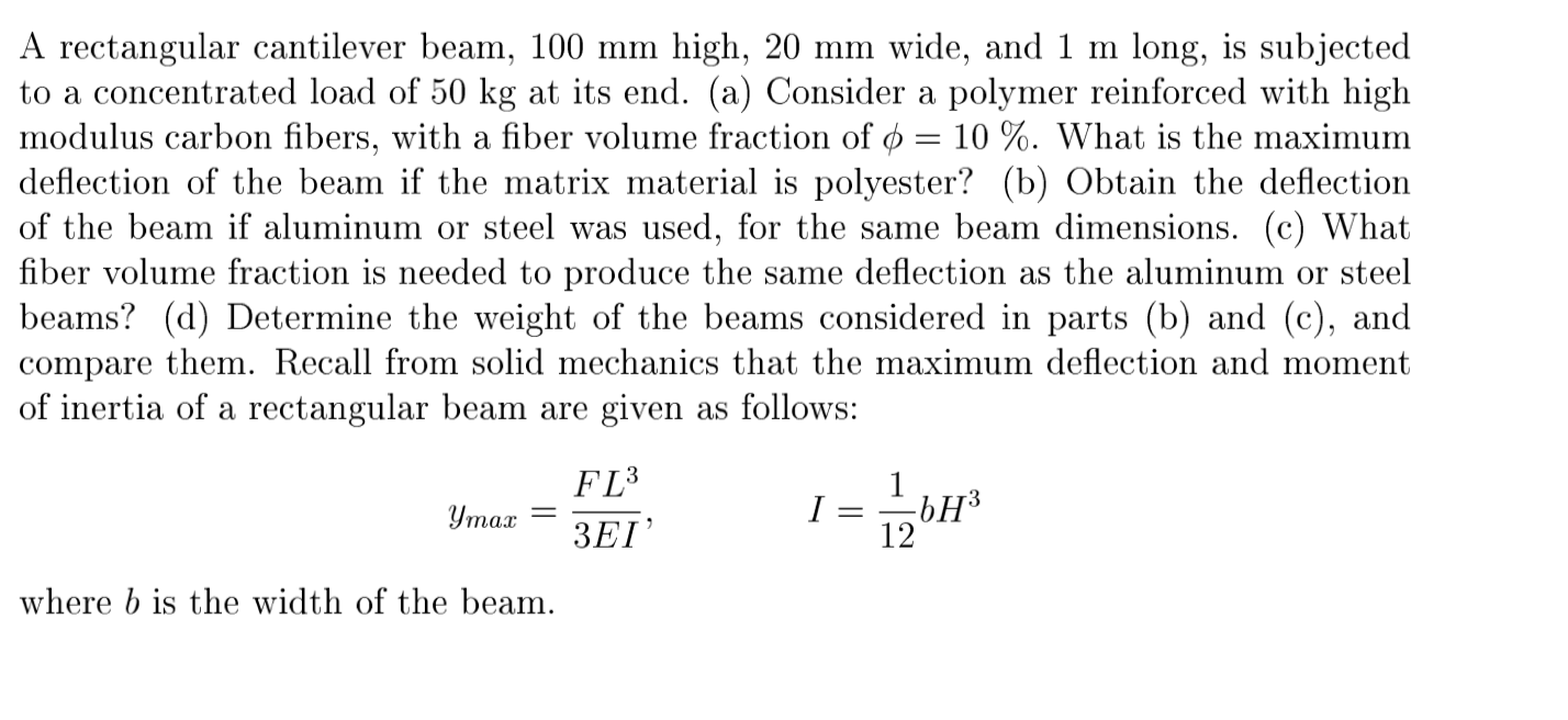 Solved A rectangular cantilever beam, 100 mm high, 20 mm | Chegg.com