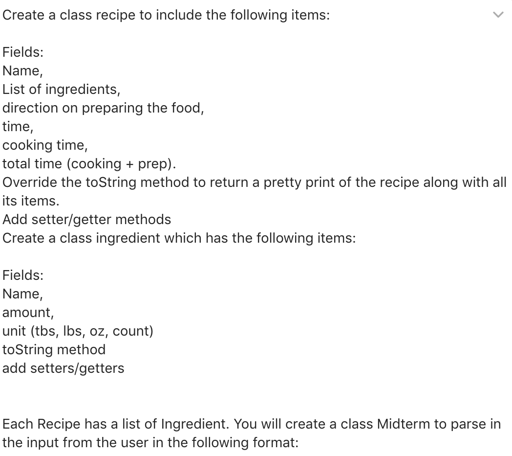 Create a class recipe to include the following items: | Chegg.com