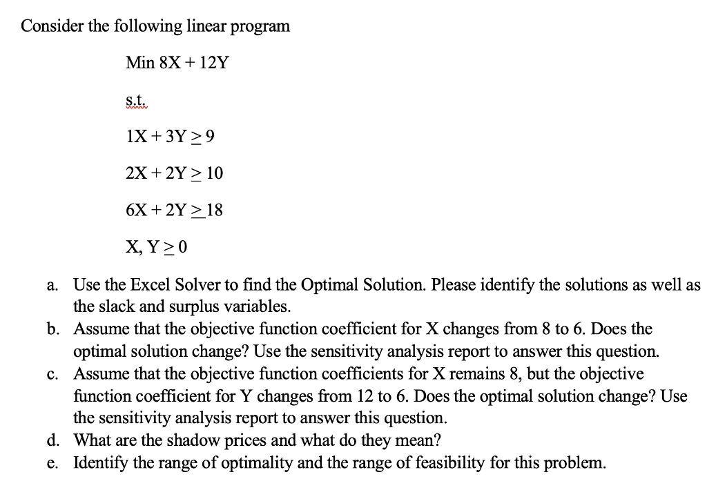 Solved Consider the following linear program Min 8X 12Y 2X + | Chegg.com