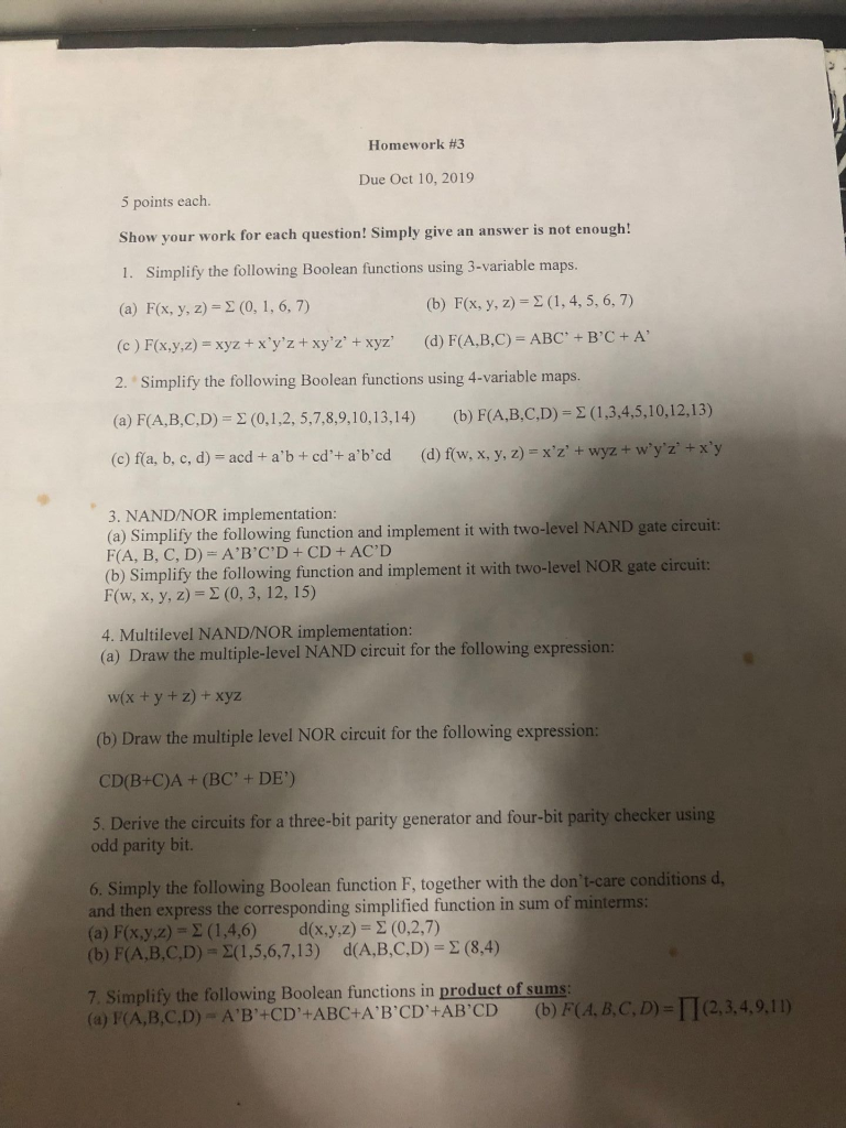 Solved Homework #3 Due Oct 10, 2019 5 points each Show your | Chegg.com