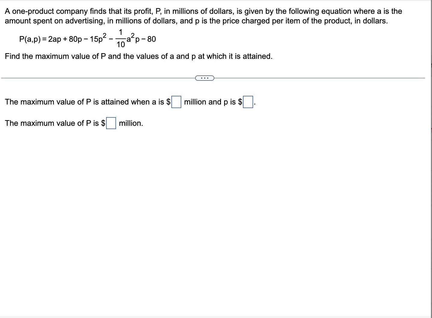 Solved A one-product company finds that its profit, P, in | Chegg.com