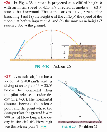 Solved 26 In Fig. 4-36, a stone is projected at a cliff of | Chegg.com