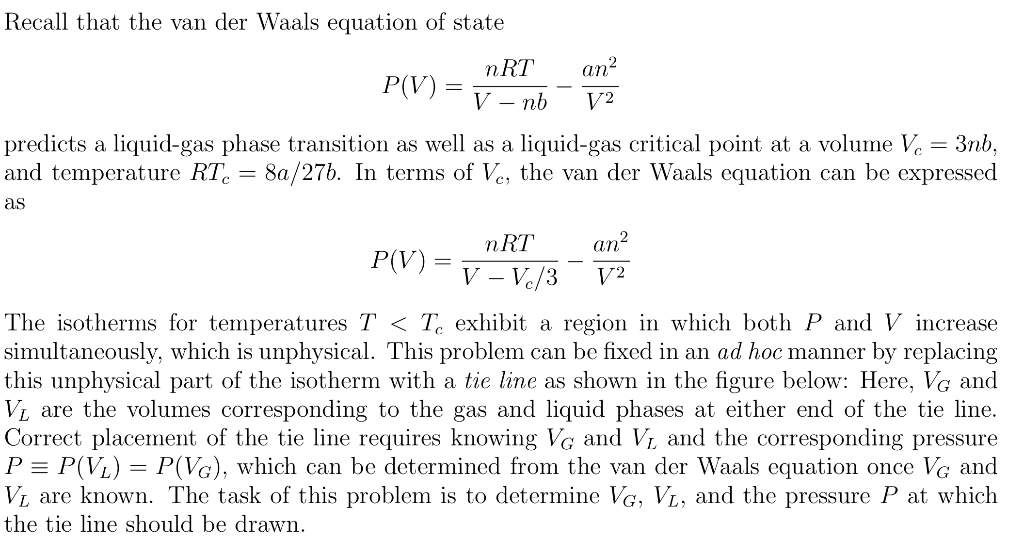 Recall that the van der Waals equation of state nRT | Chegg.com